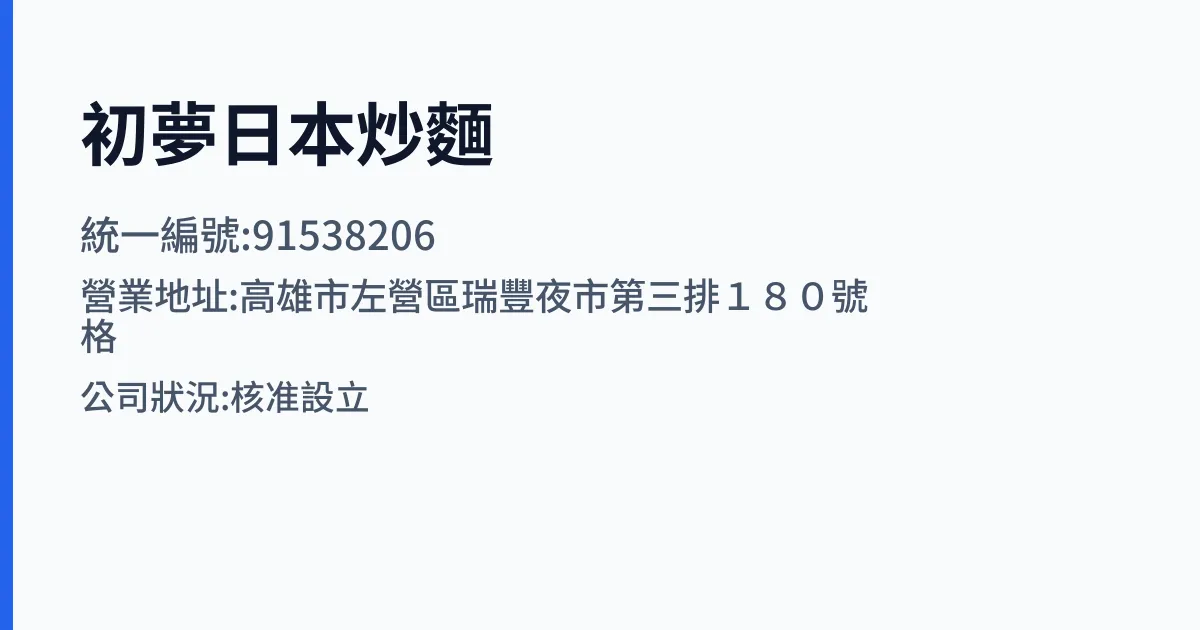 初夢日本炒麵 - 統編 91538206(高雄市) 公司登記資料與營業項目詳細圖表