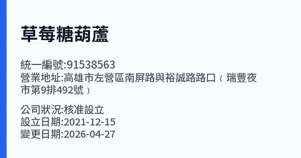草莓糖葫蘆的照片-統編 91538563(高雄市) 公司登記資料與營業項目詳細圖表