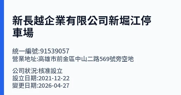 新長越企業有限公司新堀江停車場的照片-統編 91539057(高雄市) 公司登記資料與營業項目詳細圖表