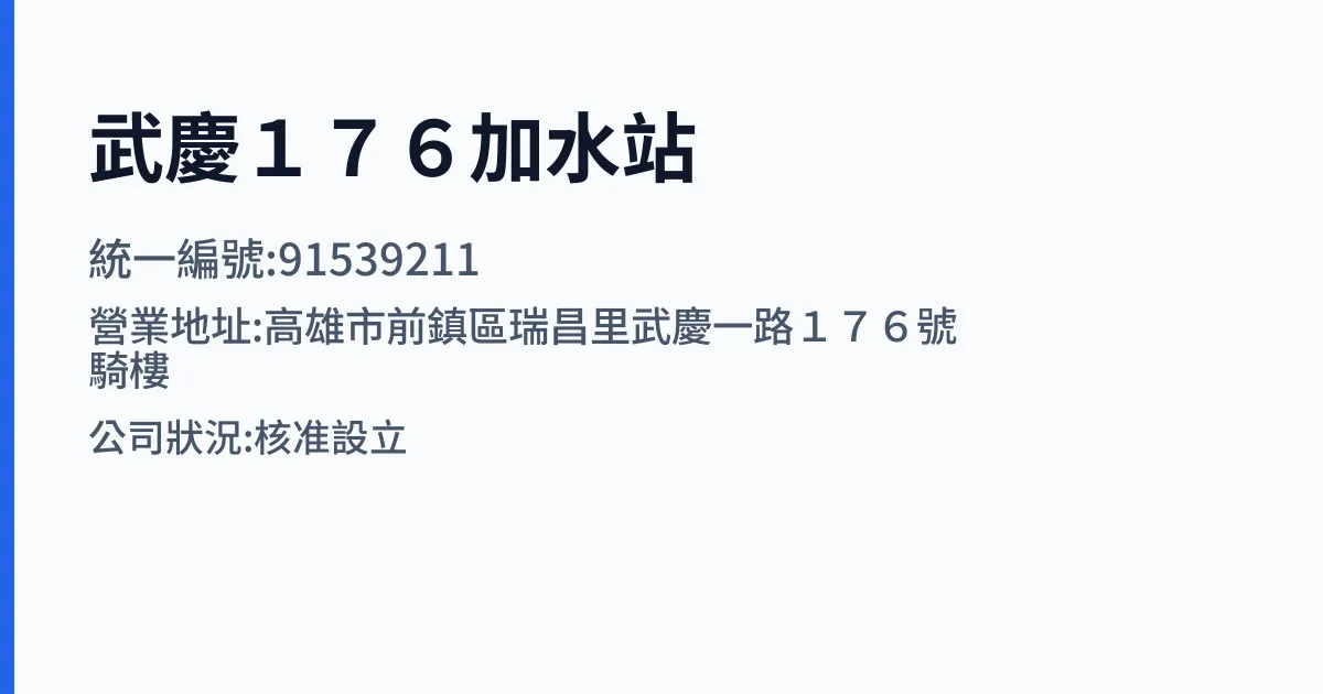 武慶１７６加水站 - 統編 91539211(高雄市) 公司登記資料與營業項目詳細圖表