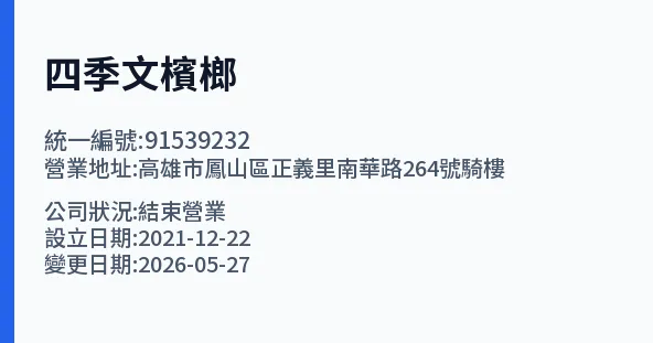 四季文檳榔的照片-統編 91539232(高雄市) 公司登記資料與營業項目詳細圖表