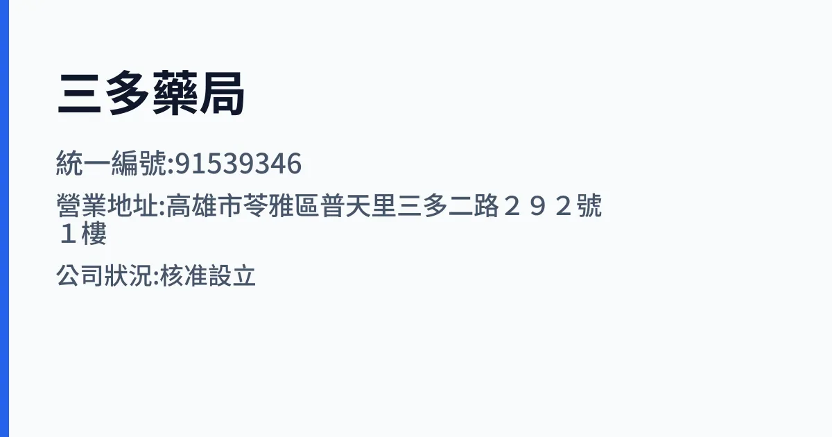三多藥局 - 統編 91539346（高雄市） 公司登記資料與營業項目詳細圖表