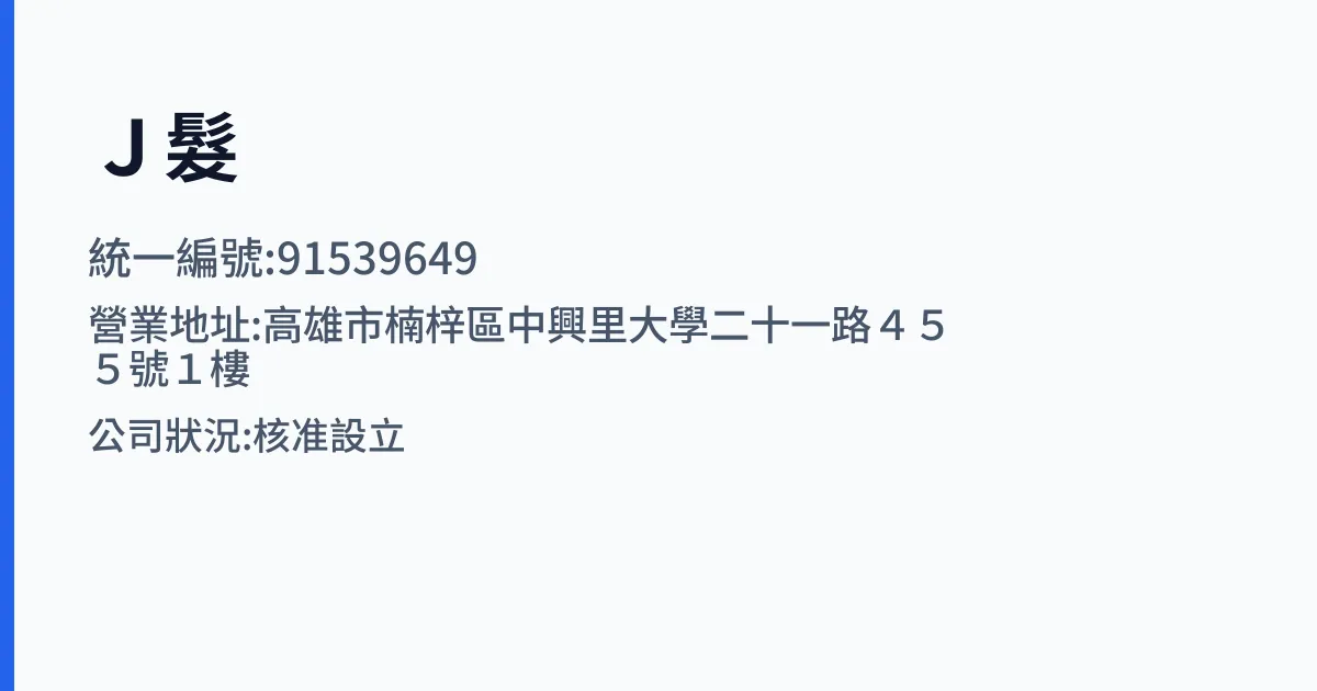 Ｊ髮 - 統編 91539649(高雄市) 公司登記資料與營業項目詳細圖表