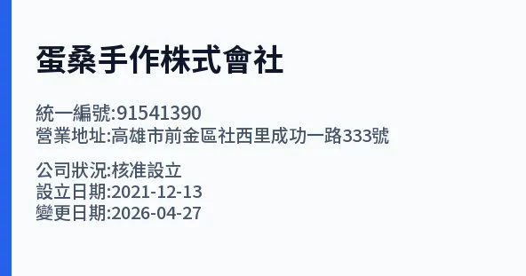 蛋桑手作株式會社的照片-統編 91541390(高雄市) 公司登記資料與營業項目詳細圖表