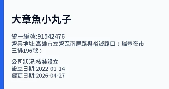 大章魚小丸子的照片-統編 91542476(高雄市) 公司登記資料與營業項目詳細圖表