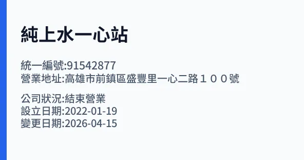 純上水一心站的照片-統編 91542877(高雄市) 公司登記資料與營業項目詳細圖表