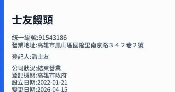 士友饅頭的照片-統編 91543186(高雄市) 公司登記資料與營業項目詳細圖表