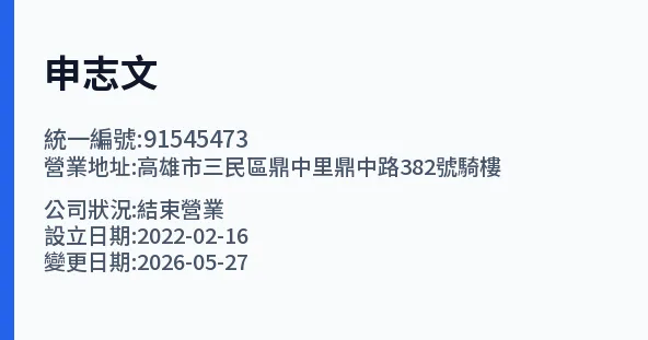 申志文的照片-統編 91545473(高雄市) 公司登記資料與營業項目詳細圖表