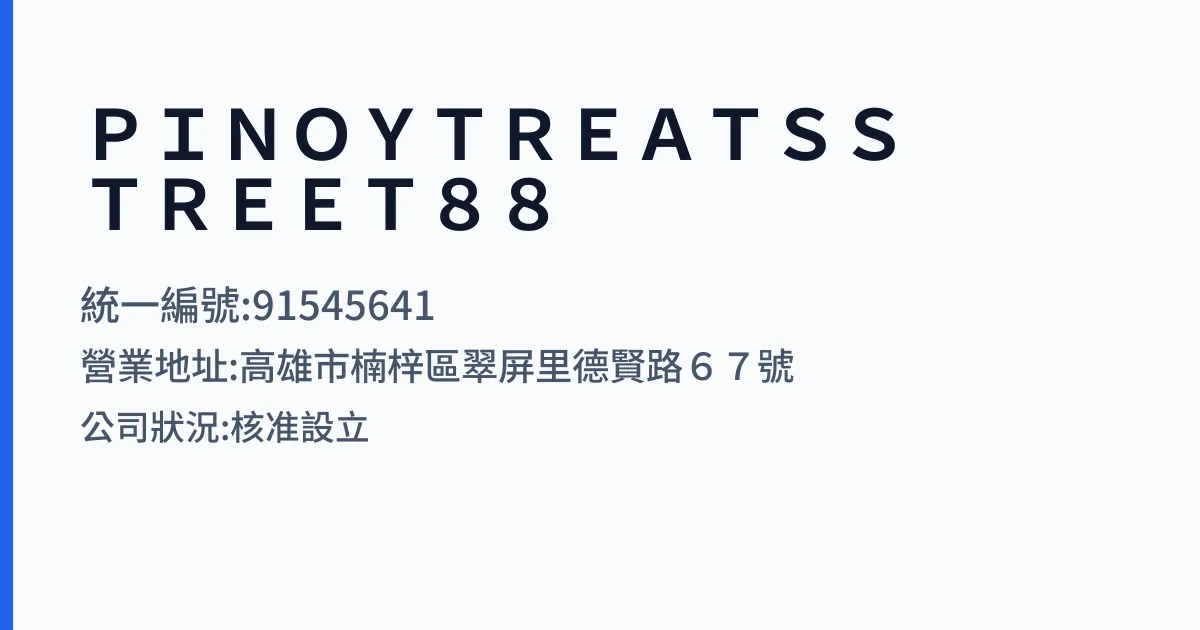 ＰＩＮＯＹＴＲＥＡＴＳＳＴＲＥＥＴ８８ - 統編 91545641(高雄市) 公司登記資料與營業項目詳細圖表