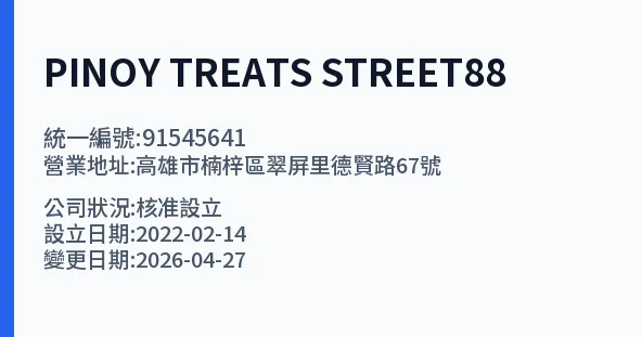 PINOY TREATS STREET88的照片-統編 91545641(高雄市) 公司登記資料與營業項目詳細圖表