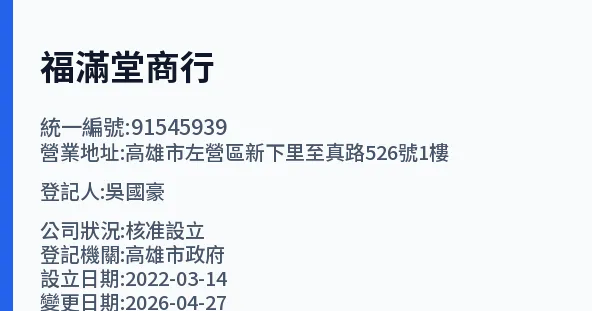 福滿堂商行的照片-統編 91545939(高雄市) 公司登記資料與營業項目詳細圖表