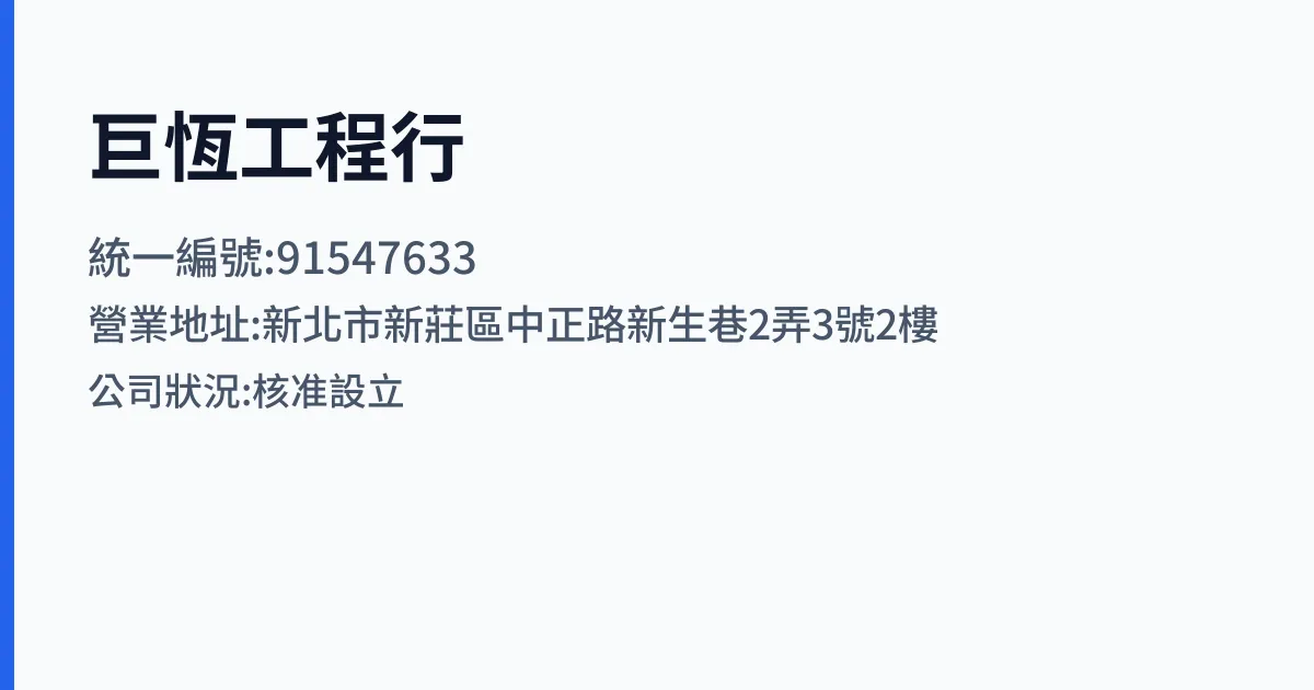 巨恆工程行 - 統編 91547633（新北市） 公司登記資料與營業項目詳細圖表