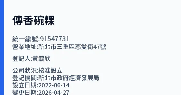 傳香碗粿的照片-統編 91547731(新北市) 公司登記資料與營業項目詳細圖表