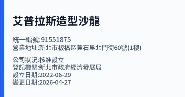 艾普拉斯造型沙龍的照片-統編 91551875(新北市) 公司登記資料與營業項目詳細圖表