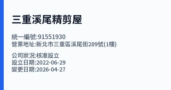 三重溪尾精剪屋的照片-統編 91551930(新北市) 公司登記資料與營業項目詳細圖表