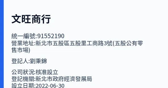 文旺商行的照片-統編 91552190(新北市) 公司登記資料與營業項目詳細圖表