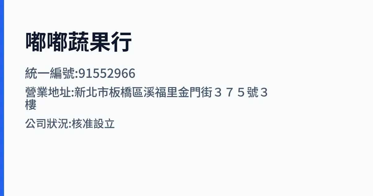 嘟嘟蔬果行 - 統編 91552966(新北市) 公司登記資料與營業項目詳細圖表