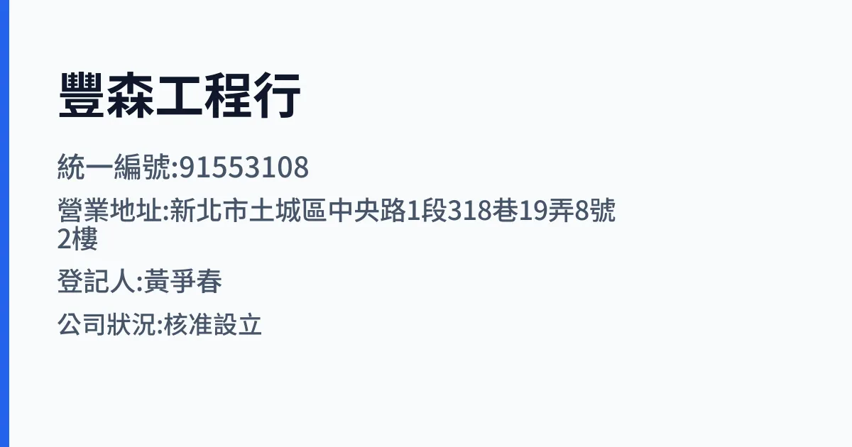 豐森工程行 - 統編 91553108(新北市) 公司登記資料與營業項目詳細圖表
