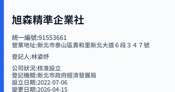 旭森精準企業社的照片-統編 91553661(新北市) 公司登記資料與營業項目詳細圖表