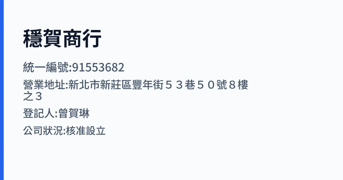 穩賀商行 - 統編 91553682(新北市) 公司登記資料與營業項目詳細圖表