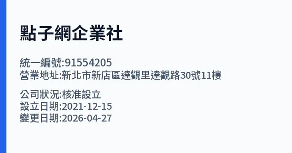 點子網企業社的照片-統編 91554205(新北市) 公司登記資料與營業項目詳細圖表