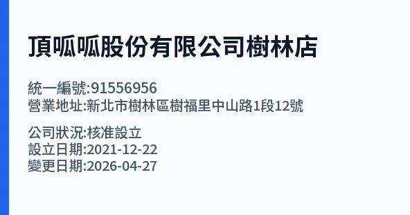 頂呱呱股份有限公司樹林店的照片-統編 91556956(新北市) 公司登記資料與營業項目詳細圖表