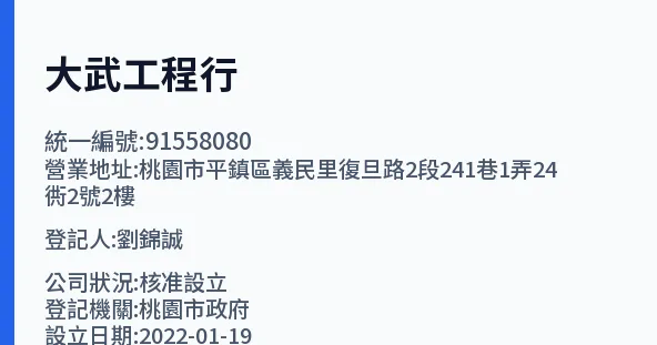 大武工程行的照片-統編 91558080(桃園市) 公司登記資料與營業項目詳細圖表