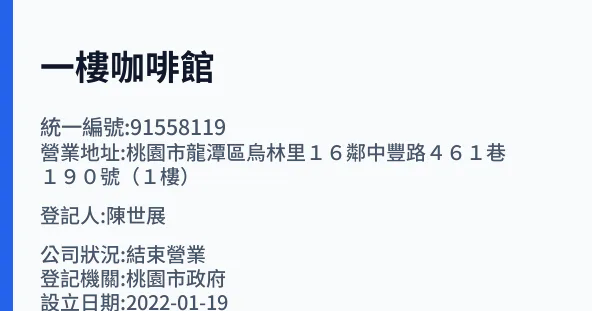 一樓咖啡館的照片-統編 91558119(桃園市) 公司登記資料與營業項目詳細圖表