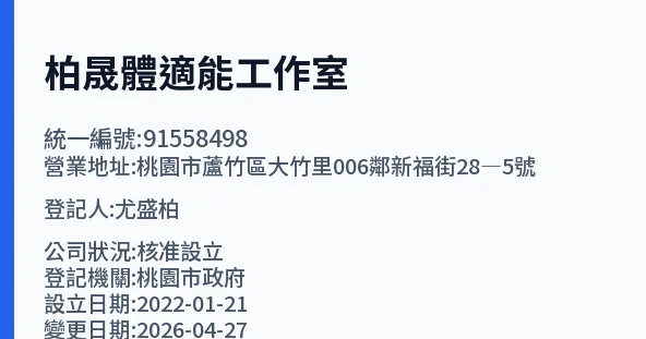柏晟體適能工作室的照片-統編 91558498(桃園市) 公司登記資料與營業項目詳細圖表