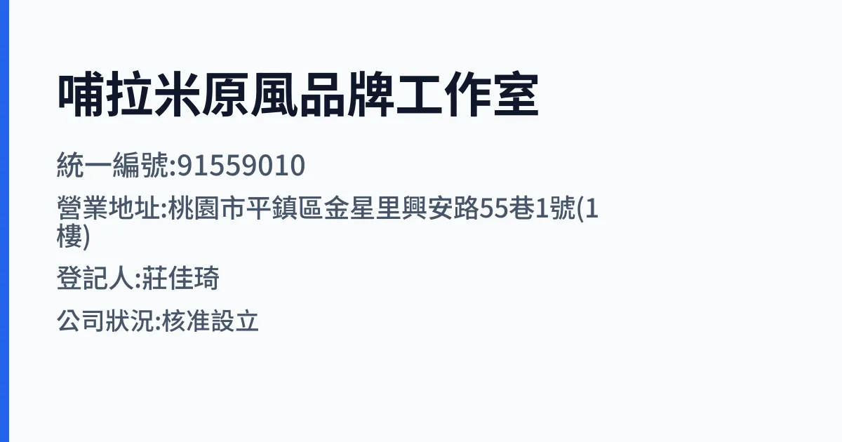 哺拉米原風品牌工作室 - 統編 91559010(桃園市) 公司登記資料與營業項目詳細圖表
