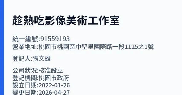 趁熱吃影像美術工作室的照片-統編 91559193(桃園市) 公司登記資料與營業項目詳細圖表