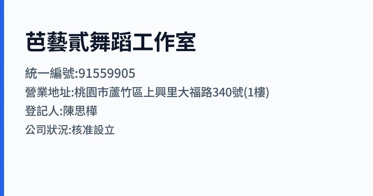 芭藝貳舞蹈工作室 - 統編 91559905（桃園市） 公司登記資料與營業項目詳細圖表
