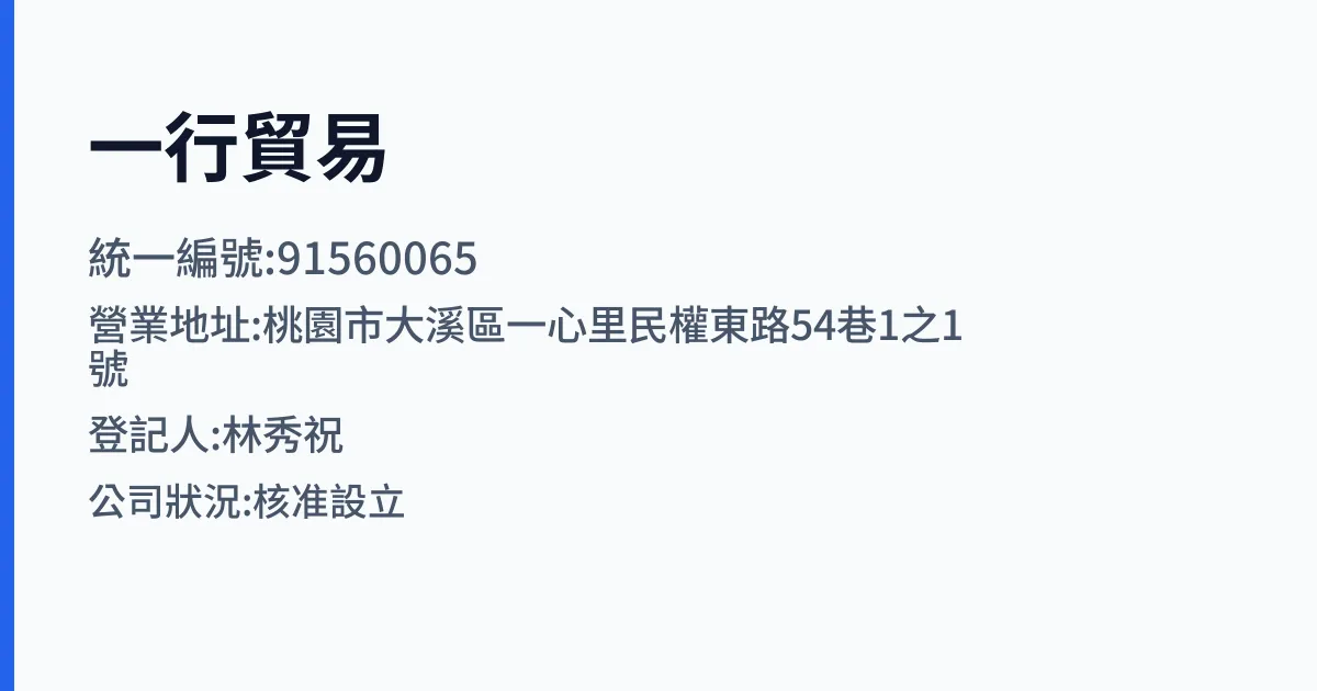 一行貿易 - 統編 91560065(桃園市) 公司登記資料與營業項目詳細圖表