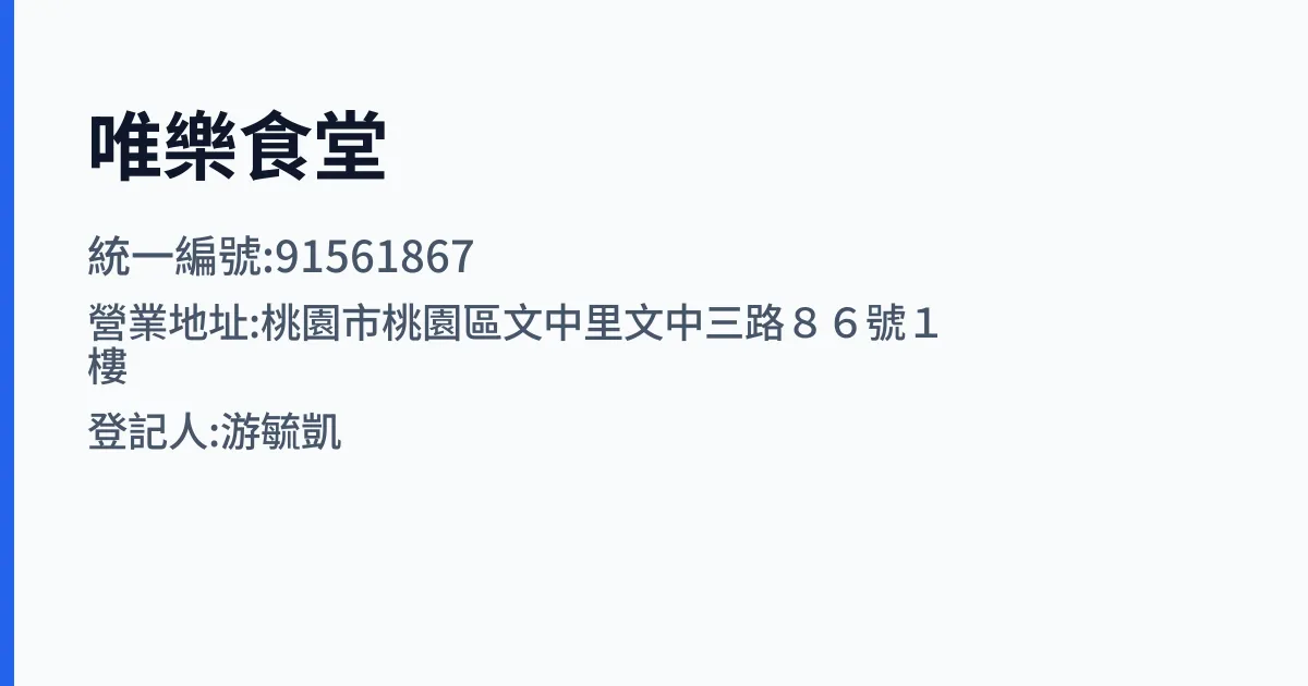 唯樂食堂 - 統編 91561867(桃園市) 公司登記資料與營業項目詳細圖表