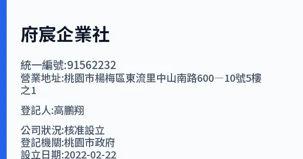 府宸企業社的照片-統編 91562232(桃園市) 公司登記資料與營業項目詳細圖表