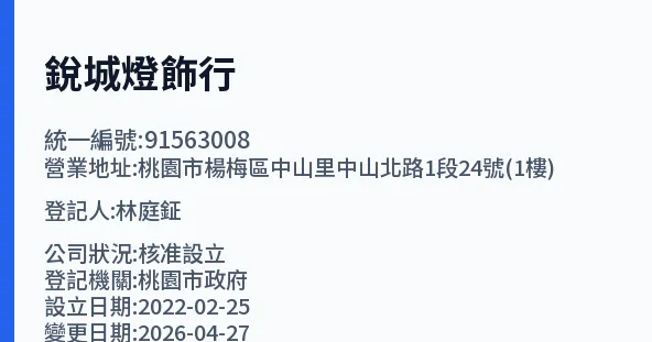 銳城燈飾行的照片-統編 91563008(桃園市) 公司登記資料與營業項目詳細圖表