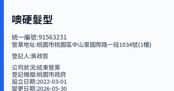 噢硬髮型的照片-統編 91563231(桃園市) 公司登記資料與營業項目詳細圖表
