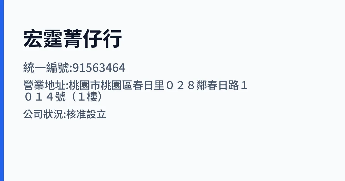 宏霆菁仔行 - 統編 91563464(桃園市) 公司登記資料與營業項目詳細圖表