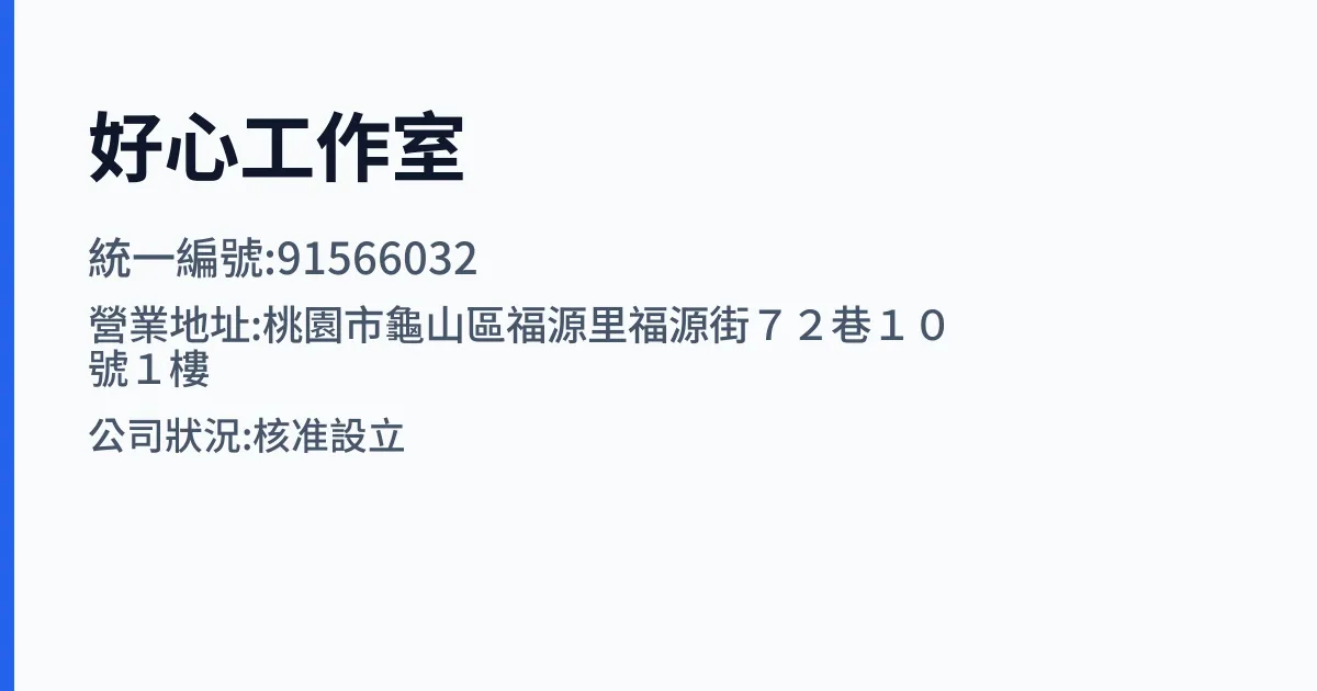 好心工作室 - 統編 91566032(桃園市) 公司登記資料與營業項目詳細圖表