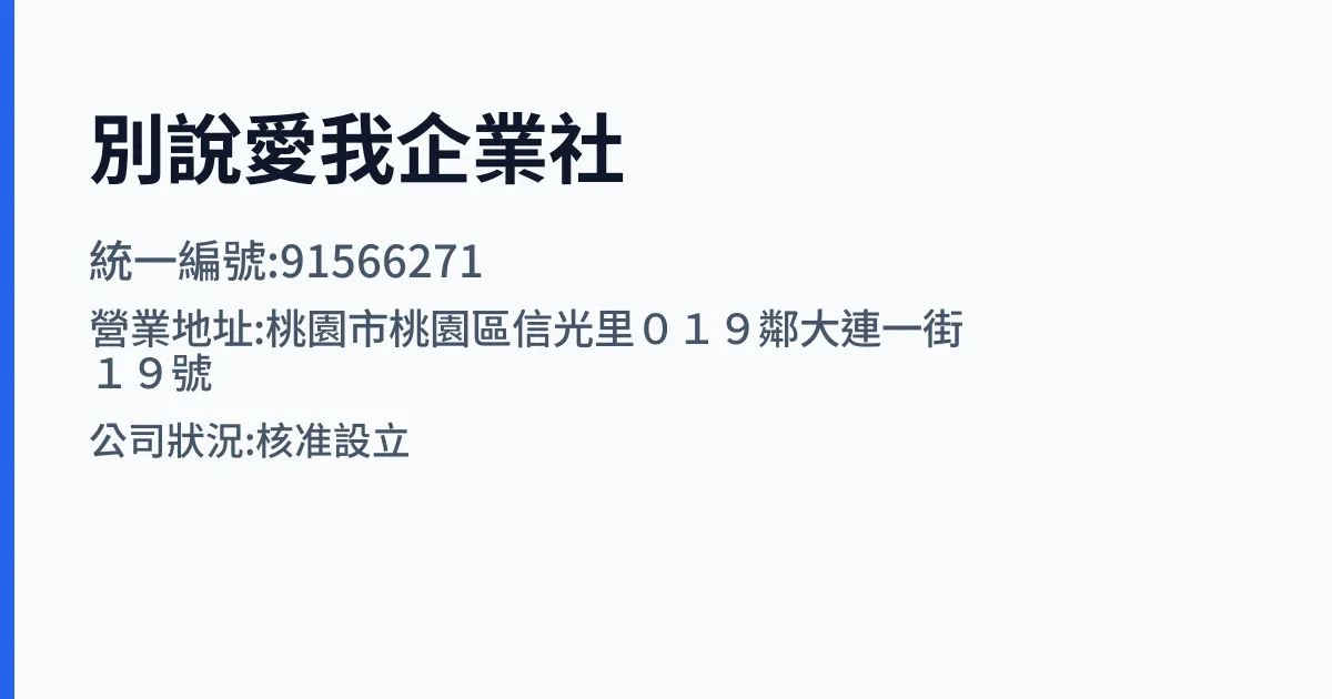 別說愛我企業社 - 統編 91566271(桃園市) 公司登記資料與營業項目詳細圖表
