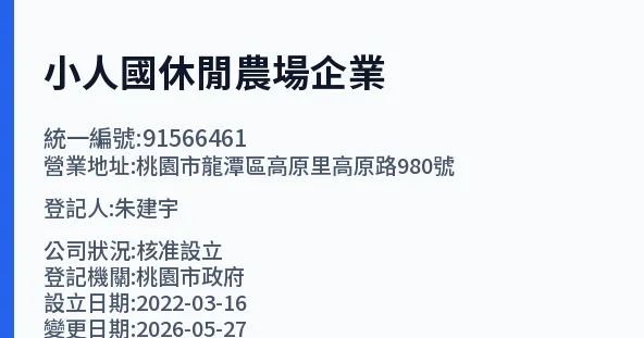 小人國休閒農場企業的照片-統編 91566461(桃園市) 公司登記資料與營業項目詳細圖表