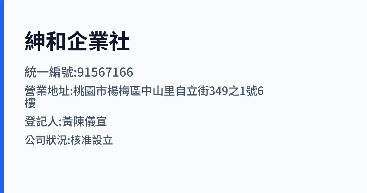 紳和企業社 - 統編 91567166(桃園市) 公司登記資料與營業項目詳細圖表