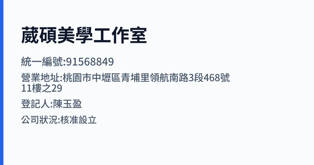 葳碩美學工作室 - 統編 91568849(桃園市) 公司登記資料與營業項目詳細圖表