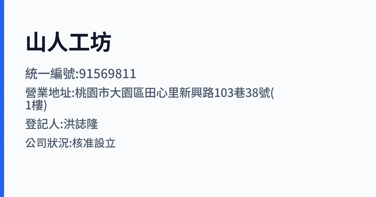 山人工坊 - 統編 91569811(桃園市) 公司登記資料與營業項目詳細圖表