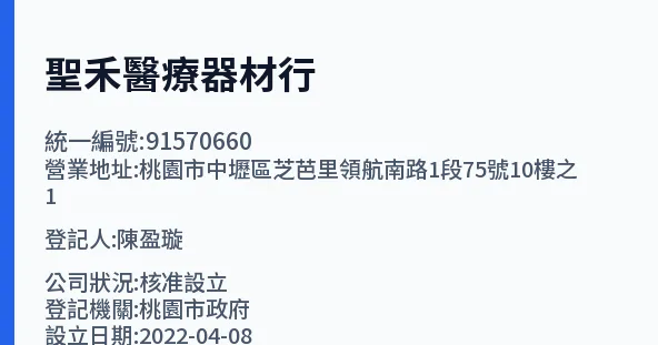 聖禾醫療器材行的照片-統編 91570660(桃園市) 公司登記資料與營業項目詳細圖表
