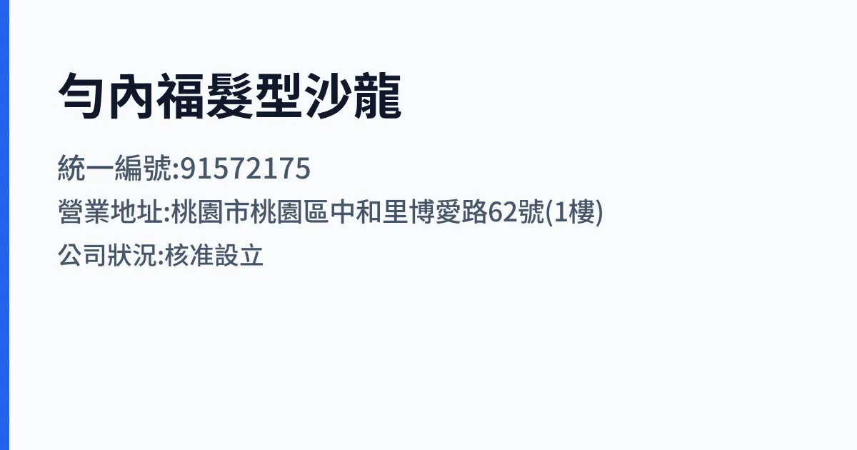 勻內福髮型沙龍 - 統編 91572175(桃園市) 公司登記資料與營業項目詳細圖表