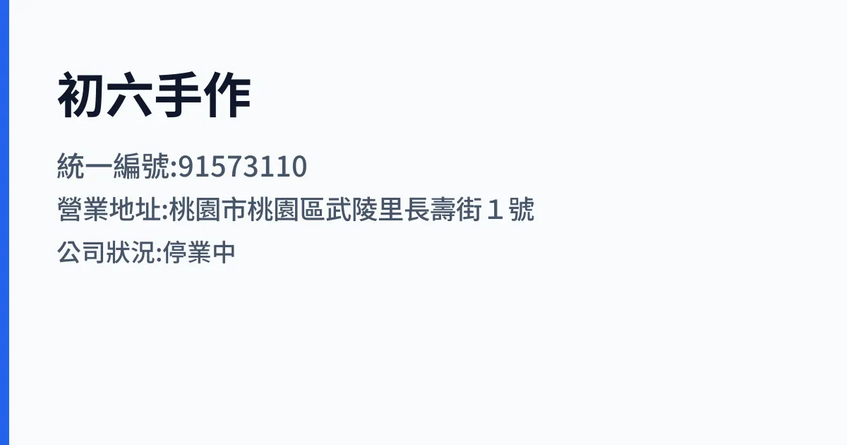 初六手作 - 統編 91573110(桃園市) 公司登記資料與營業項目詳細圖表