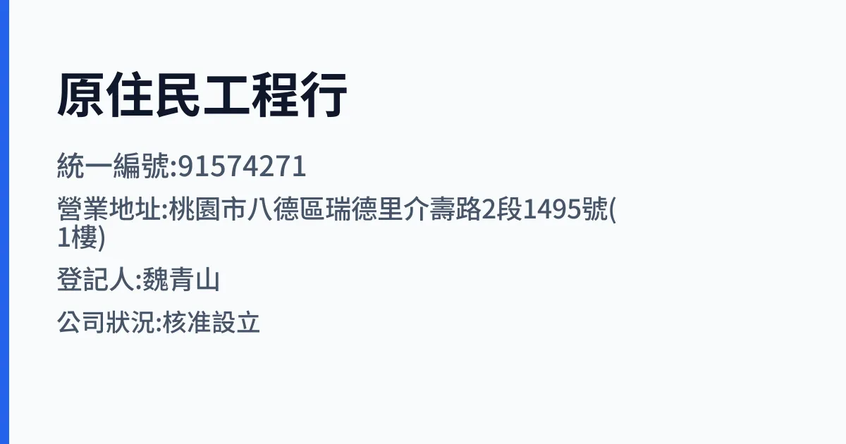 原住民工程行 - 統編 91574271(桃園市) 公司登記資料與營業項目詳細圖表