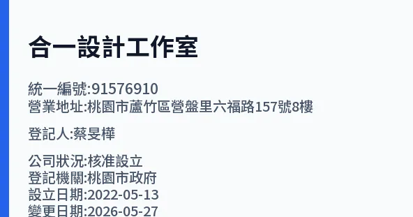 合一設計工作室的照片-統編 91576910(桃園市) 公司登記資料與營業項目詳細圖表