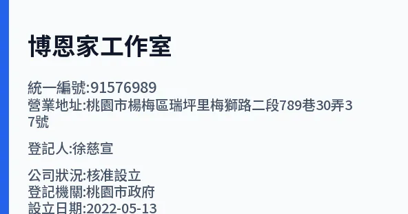 博恩家工作室的照片-統編 91576989(桃園市) 公司登記資料與營業項目詳細圖表